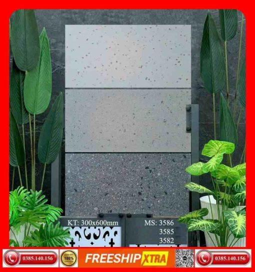 Gạch 30x60 Á Mỹ 3582-3585-3586 đá mờ vân Terrazzo màu xám - VINCERAMIC